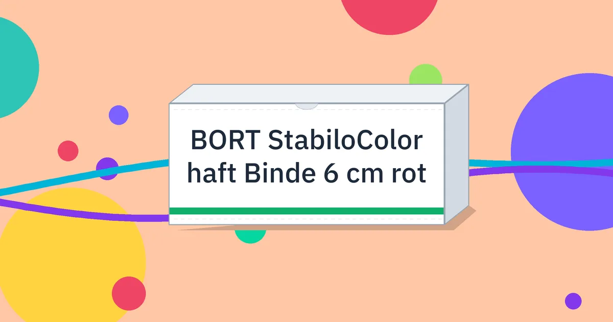 Symbolbild: Packung mit der Aufschrift BORT StabiloColor haft Binde 6 cm rot (PZN 08829407) – Verfügbarkeit und Bezug in Apotheken in Frankfurt am Main