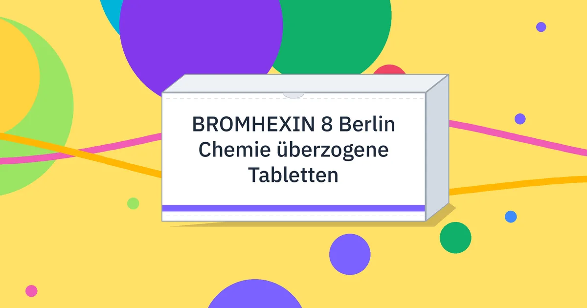 Symbolbild: Packung mit der Aufschrift BROMHEXIN 8 Berlin Chemie überzogene Tabletten (PZN 04908268) – Verfügbarkeit und Bezug in Apotheken in Frankfurt am Main
