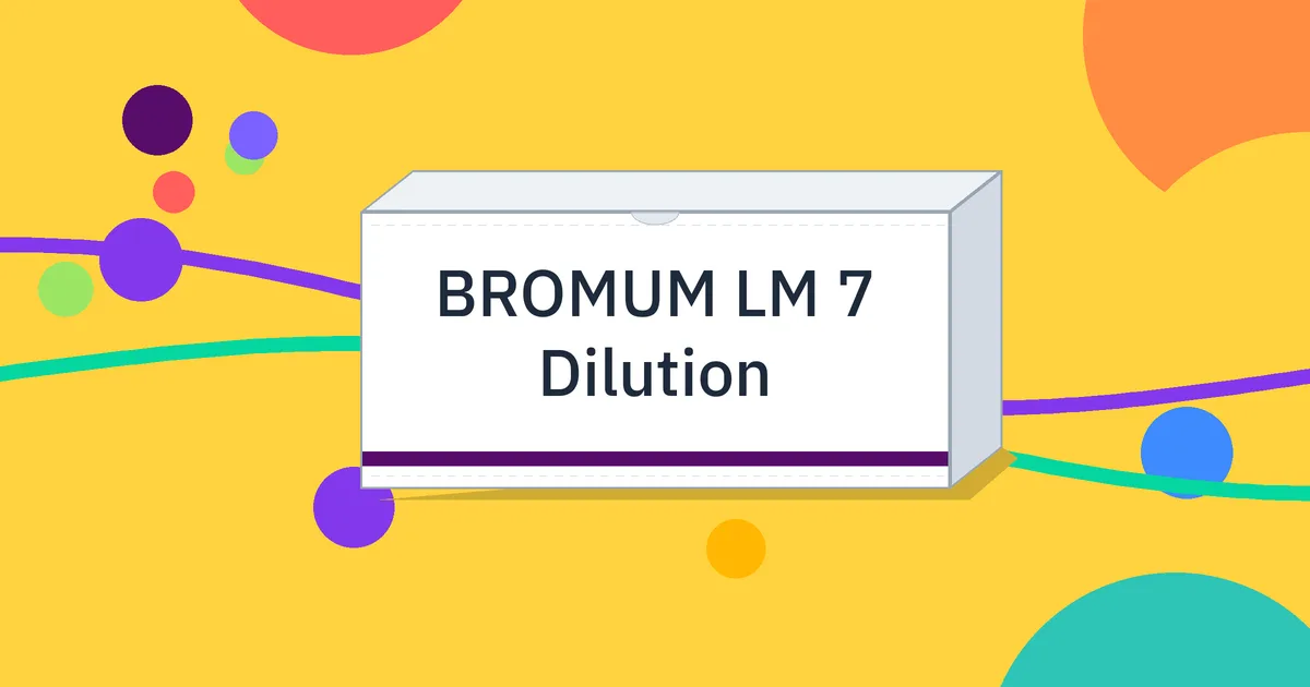 Symbolbild: Packung mit der Aufschrift BROMUM LM 7 Dilution (PZN 12796501) – Verfügbarkeit und Bezug in Apotheken in Frankfurt am Main