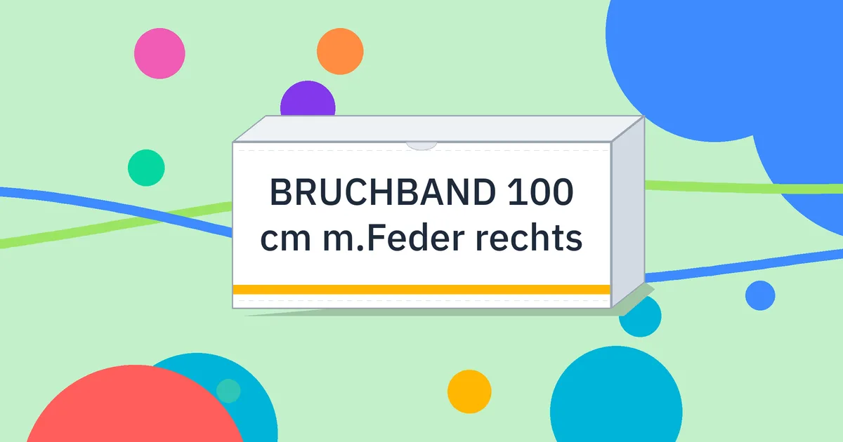 Symbolbild: Packung mit der Aufschrift BRUCHBAND 100 cm m.Feder rechts (PZN 01725202) – Verfügbarkeit und Bezug in Apotheken in Frankfurt am Main