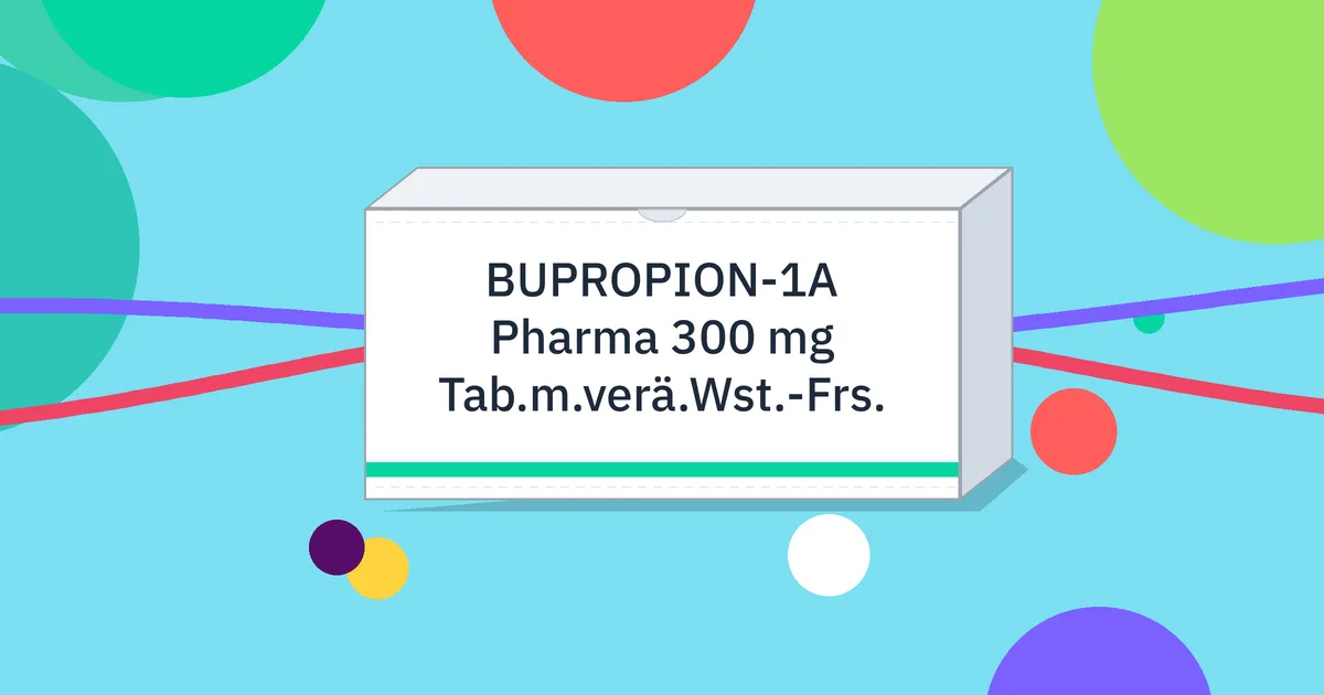 Symbolbild: Packung mit der Aufschrift BUPROPION-1A Pharma 300 mg Tab.m.verä.Wst.-Frs. (PZN 17671098) – Verfügbarkeit und Bezug in Apotheken in Frankfurt am Main