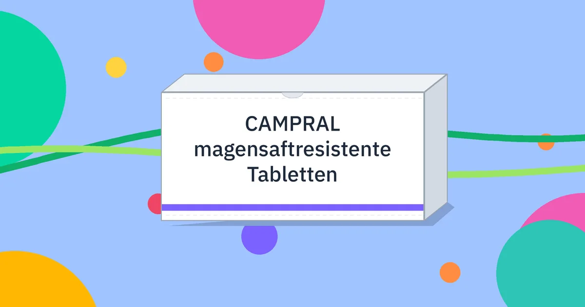 Symbolbild: Packung mit der Aufschrift CAMPRAL magensaftresistente Tabletten (PZN 10000030) – Verfügbarkeit und Bezug in Apotheken in Frankfurt am Main