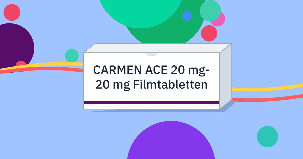 Symbolbild: Packung mit der Aufschrift CARMEN ACE 20 mg-20 mg Filmtabletten (PZN 11151297) – Verfügbarkeit und Bezug in Apotheken in Frankfurt am Main