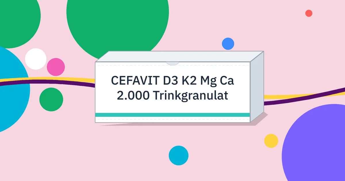 Symbolbild: Packung mit der Aufschrift CEFAVIT D3 K2 Mg Ca 2.000 Trinkgranulat (PZN 19077778) – Verfügbarkeit und Bezug in Apotheken in Frankfurt am Main