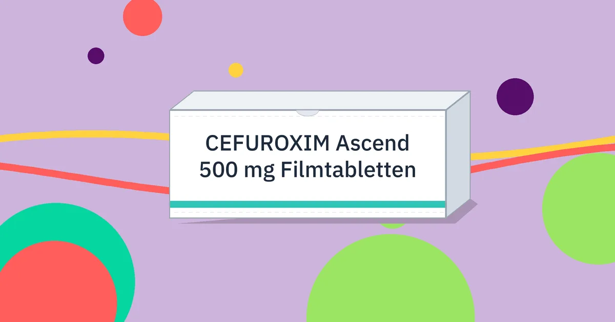 Symbolbild: Packung mit der Aufschrift CEFUROXIM Ascend 500 mg Filmtabletten (PZN 18250772) – Verfügbarkeit und Bezug in Apotheken in Frankfurt am Main