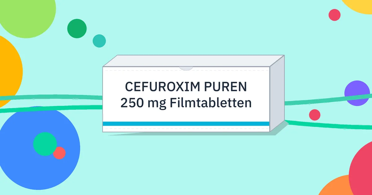 Symbolbild: Packung mit der Aufschrift CEFUROXIM PUREN 250 mg Filmtabletten (PZN 12584822) – Verfügbarkeit und Bezug in Apotheken in Frankfurt am Main