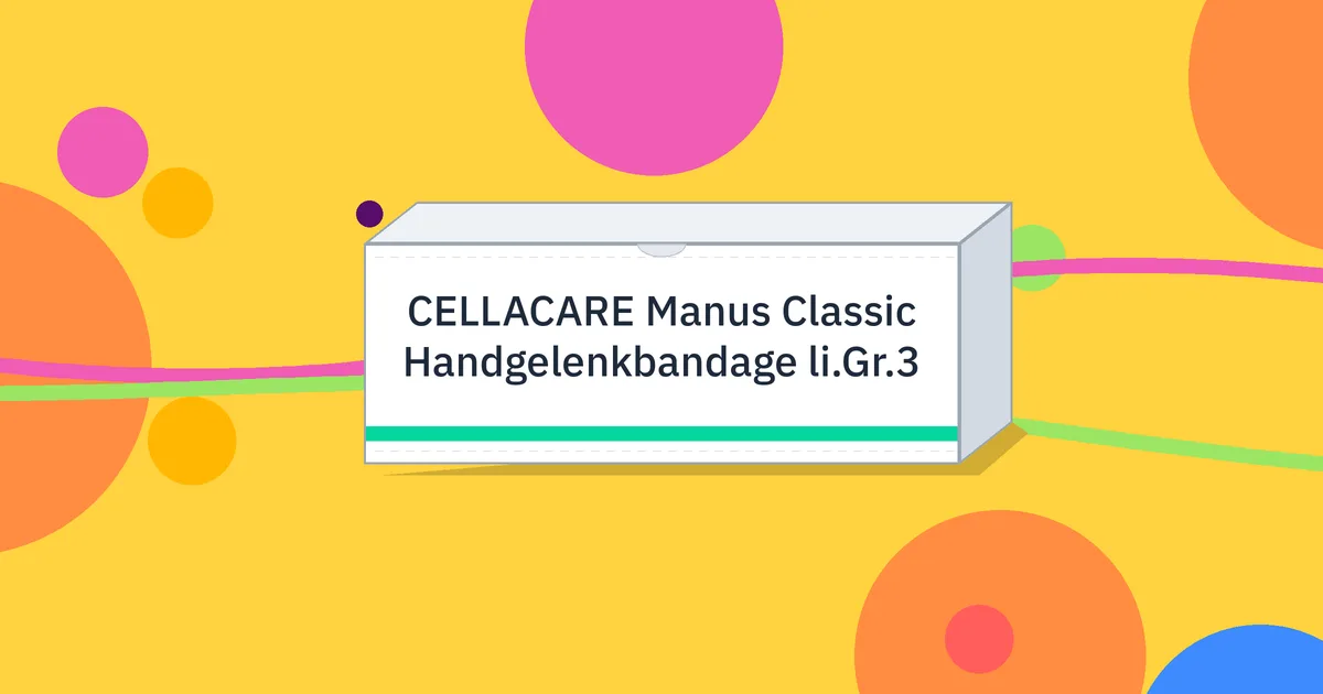 Symbolbild: Packung mit der Aufschrift CELLACARE Manus Classic Handgelenkbandage li.Gr.3 (PZN 12647818) – Verfügbarkeit und Bezug in Apotheken in Frankfurt am Main