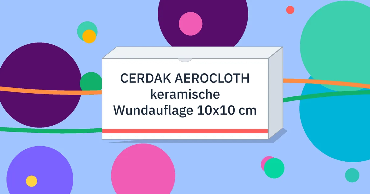 Symbolbild: Packung mit der Aufschrift CERDAK AEROCLOTH keramische Wundauflage 10x10 cm (PZN 19187171) – Verfügbarkeit und Bezug in Apotheken in Frankfurt am Main