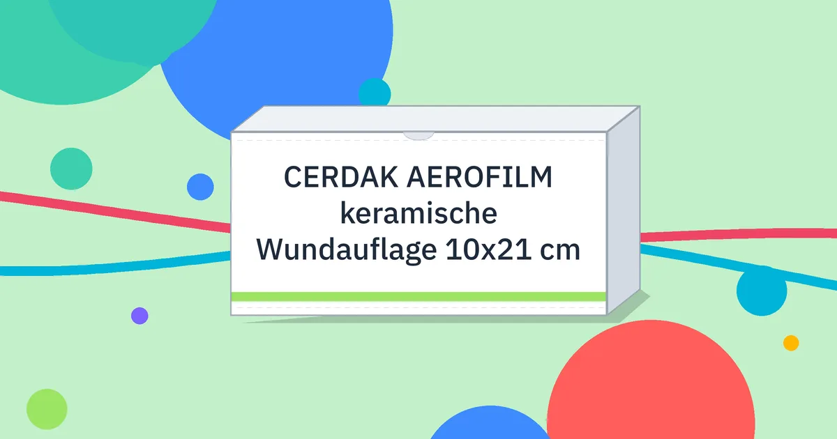 Symbolbild: Packung mit der Aufschrift CERDAK AEROFILM keramische Wundauflage 10x21 cm (PZN 19187159) – Verfügbarkeit und Bezug in Apotheken in Frankfurt am Main