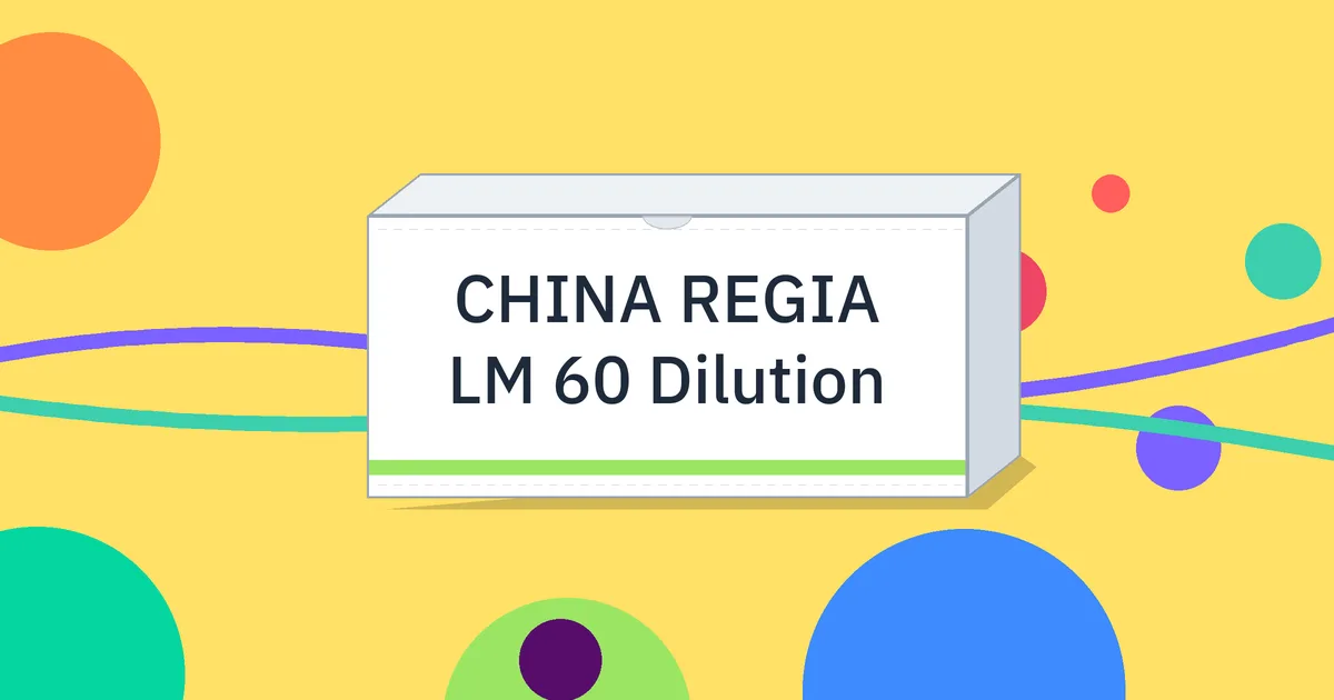 Symbolbild: Packung mit der Aufschrift CHINA REGIA LM 60 Dilution (PZN 12814512) – Verfügbarkeit und Bezug in Apotheken in Frankfurt am Main