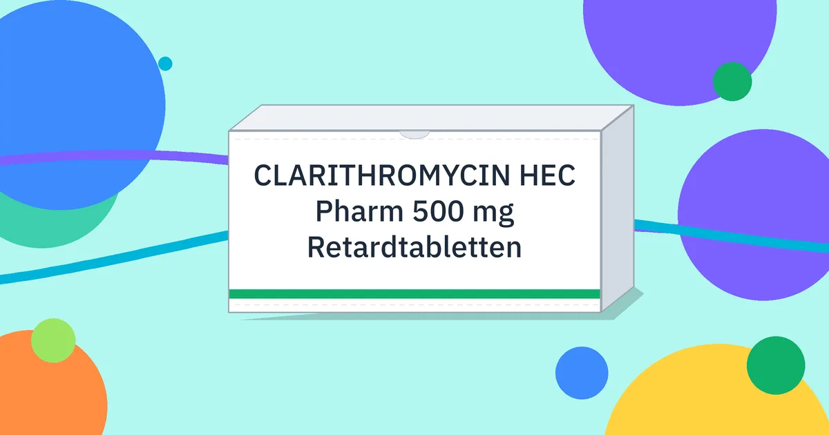 Symbolbild: Packung mit der Aufschrift CLARITHROMYCIN HEC Pharm 500 mg Retardtabletten (PZN 10984569) – Verfügbarkeit und Bezug in Apotheken in Frankfurt am Main