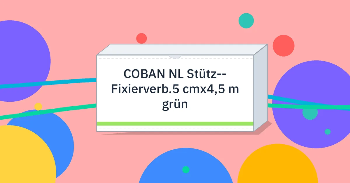 Symbolbild: Packung mit der Aufschrift COBAN NL Stütz--Fixierverb.5 cmx4,5 m grün (PZN 18065939) – Verfügbarkeit und Bezug in Apotheken in Frankfurt am Main