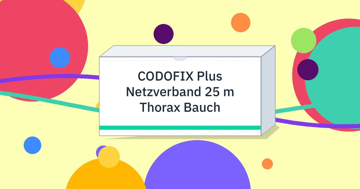 Symbolbild: Packung mit der Aufschrift CODOFIX Plus Netzverband 25 m Thorax Bauch (PZN 06928306) – Verfügbarkeit und Bezug in Apotheken in Frankfurt am Main