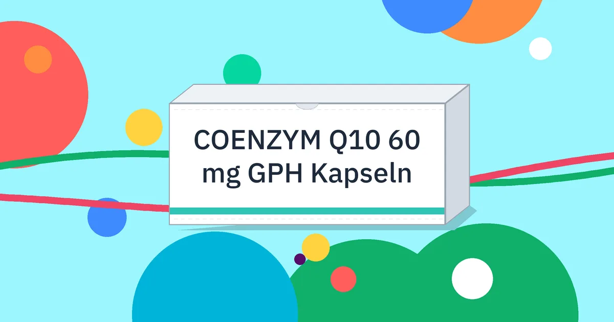Symbolbild: Packung mit der Aufschrift COENZYM Q10 60 mg GPH Kapseln (PZN 06832693) – Verfügbarkeit und Bezug in Apotheken in Frankfurt am Main