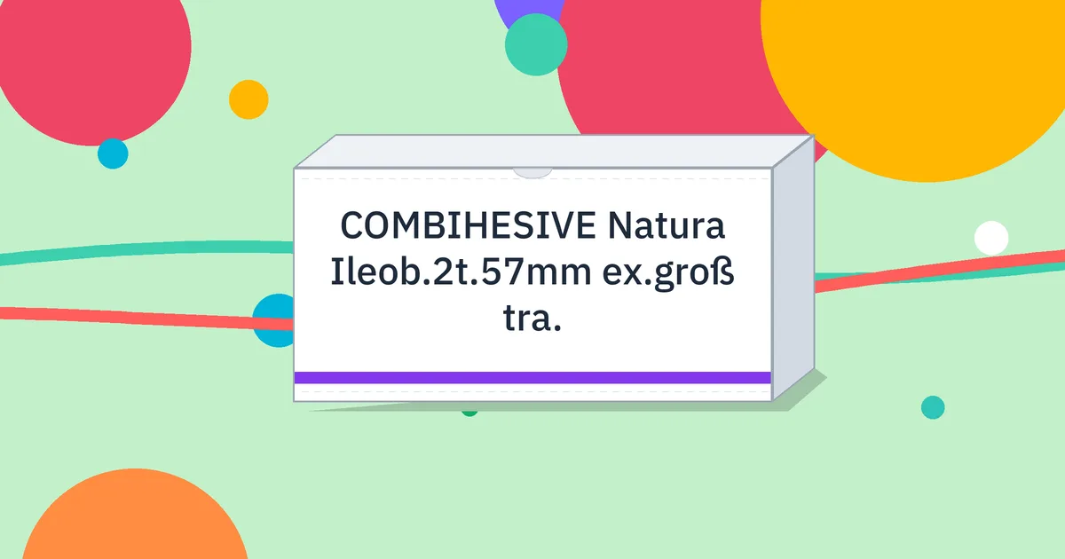 Symbolbild: Packung mit der Aufschrift COMBIHESIVE Natura Ileob.2t.57mm ex.groß tra. (PZN 09750286) – Verfügbarkeit und Bezug in Apotheken in Frankfurt am Main