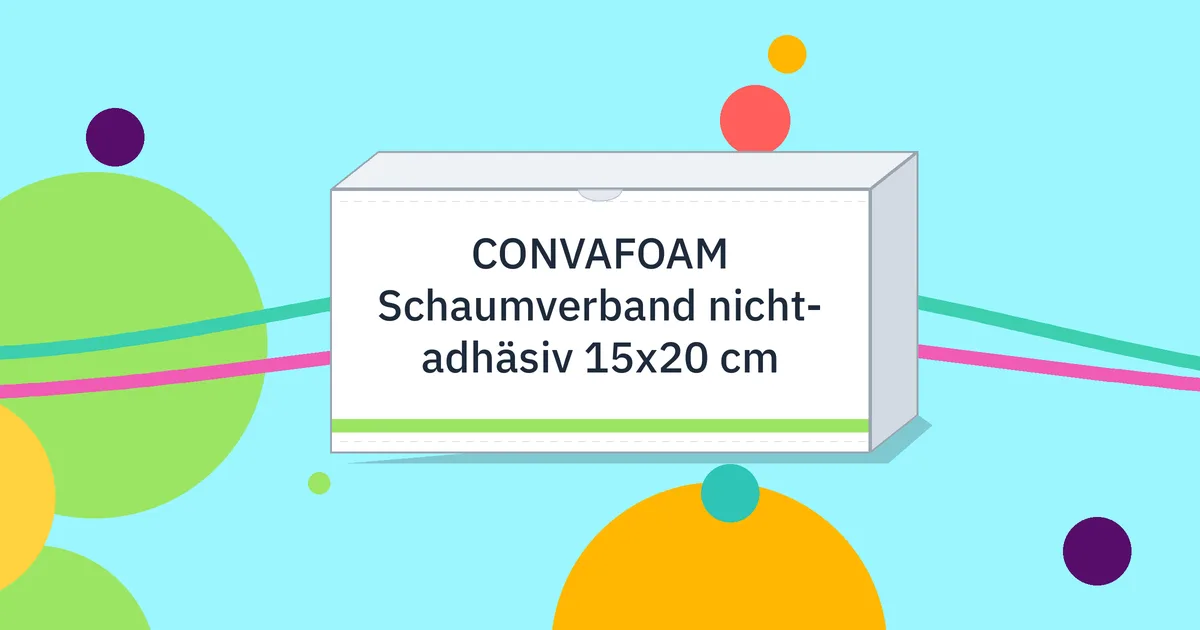 Symbolbild: Packung mit der Aufschrift CONVAFOAM Schaumverband nicht-adhäsiv 15x20 cm (PZN 20410869) – Verfügbarkeit und Bezug in Apotheken in Frankfurt am Main