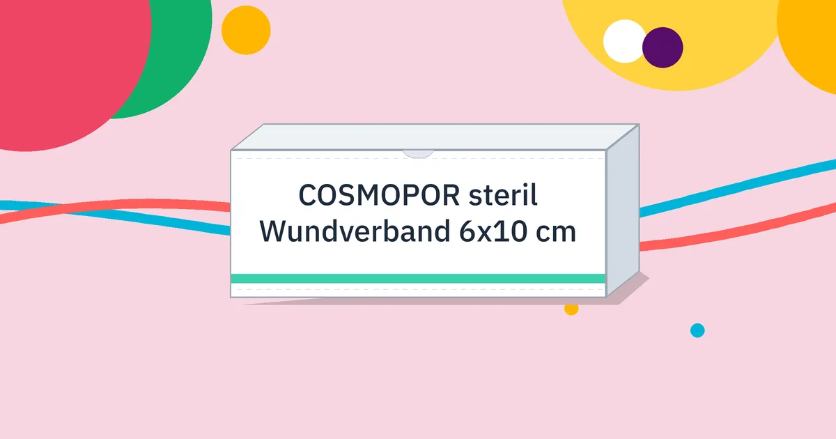 Symbolbild: Packung mit der Aufschrift COSMOPOR steril Wundverband 6x10 cm (PZN 16225942) – Verfügbarkeit und Bezug in Apotheken in Frankfurt am Main
