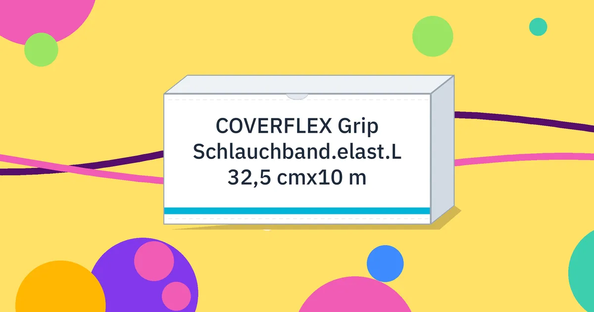 Symbolbild: Packung mit der Aufschrift COVERFLEX Grip Schlauchband.elast.L 32,5 cmx10 m (PZN 16016463) – Verfügbarkeit und Bezug in Apotheken in Frankfurt am Main