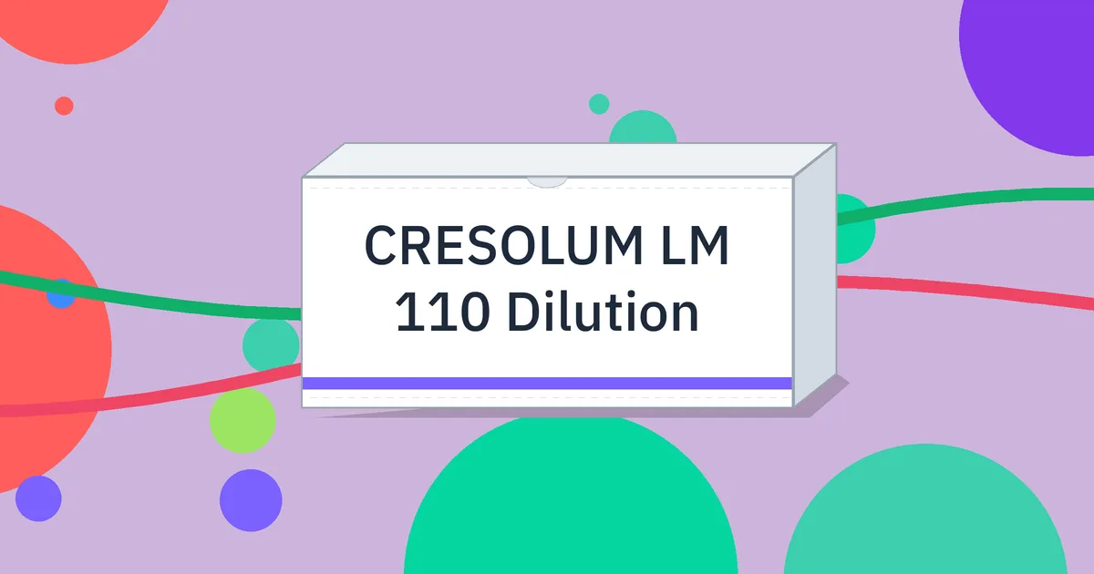 Symbolbild: Packung mit der Aufschrift CRESOLUM LM 110 Dilution (PZN 13456612) – Verfügbarkeit und Bezug in Apotheken in Frankfurt am Main
