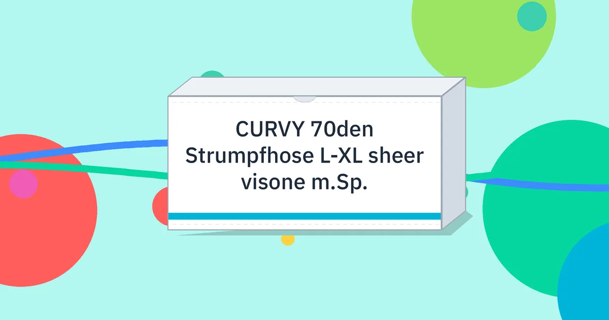 Symbolbild: Packung mit der Aufschrift CURVY 70den Strumpfhose L-XL sheer visone m.Sp. (PZN 16354295) – Verfügbarkeit und Bezug in Apotheken in Frankfurt am Main