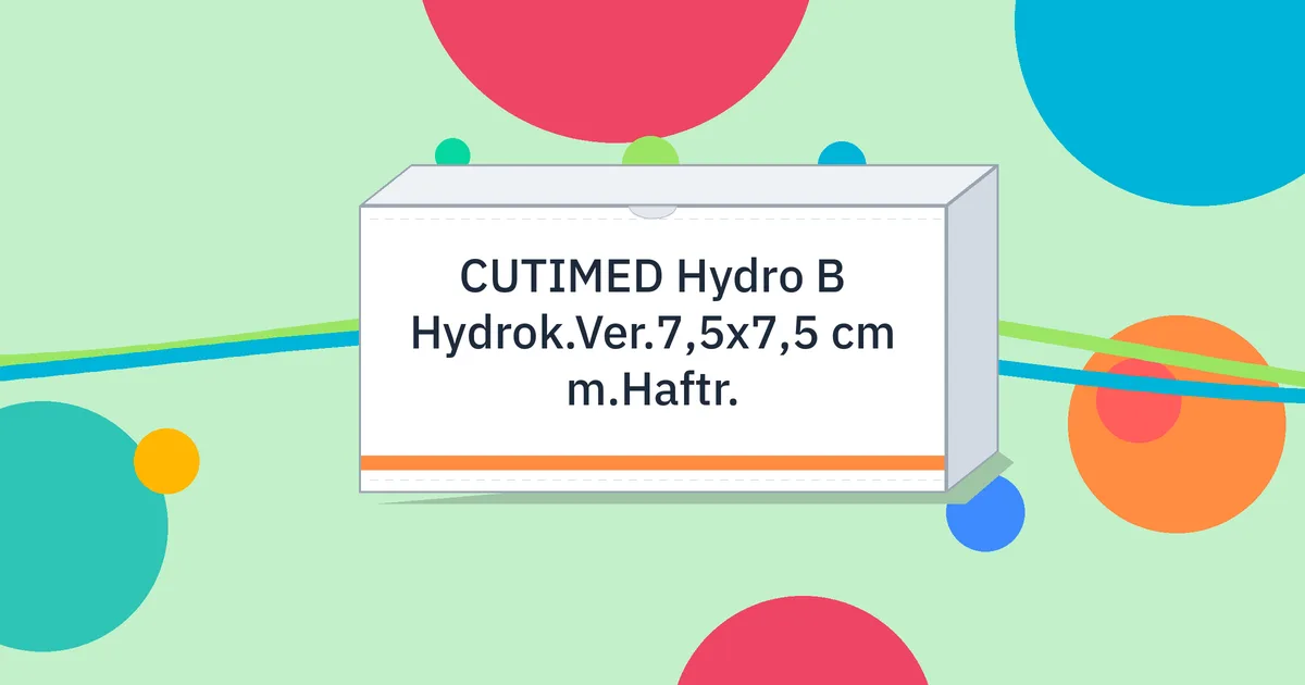 Symbolbild: Packung mit der Aufschrift CUTIMED Hydro B Hydrok.Ver.7,5x7,5 cm m.Haftr. (PZN 01021398) – Verfügbarkeit und Bezug in Apotheken in Frankfurt am Main