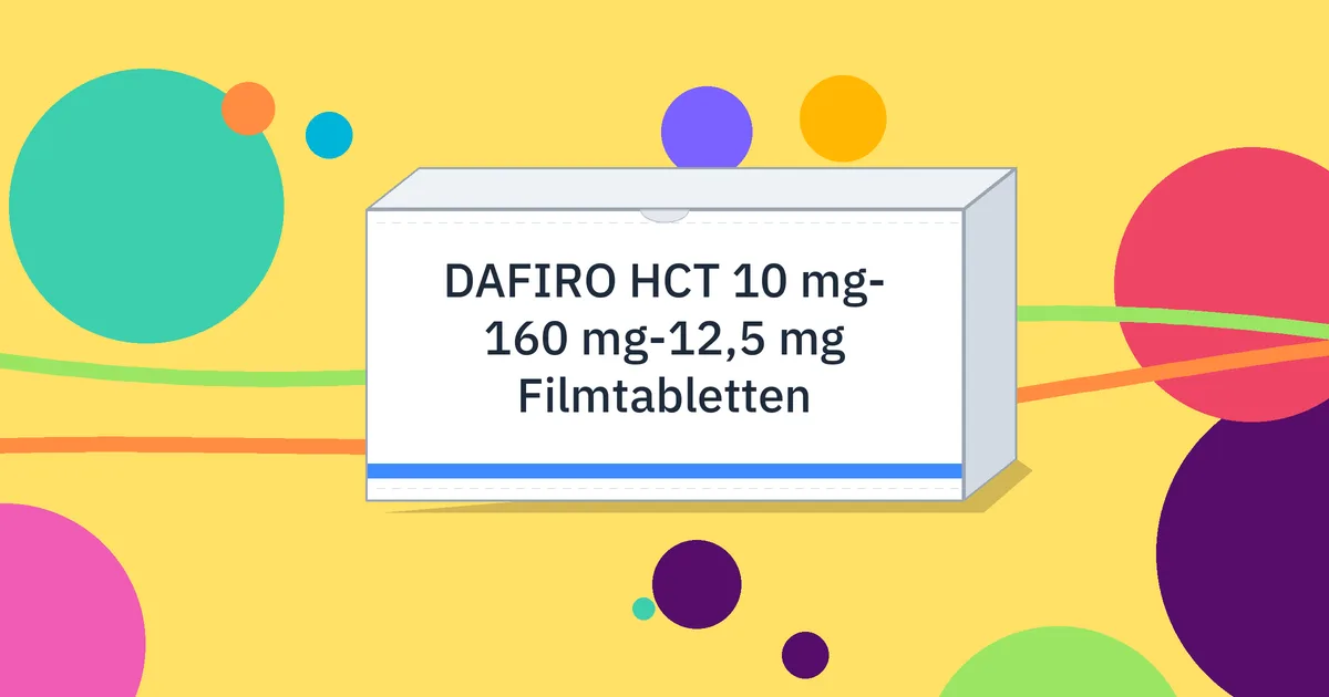 Symbolbild: Packung mit der Aufschrift DAFIRO HCT 10 mg-160 mg-12,5 mg Filmtabletten (PZN 11662537) – Verfügbarkeit und Bezug in Apotheken in Frankfurt am Main