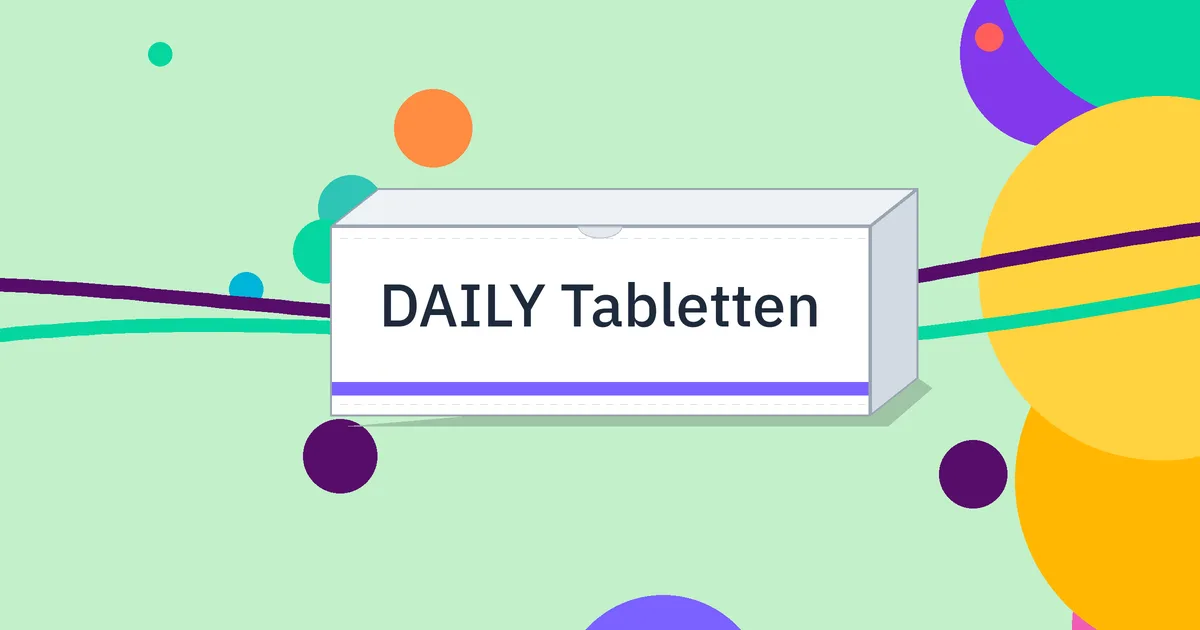 Symbolbild: Packung mit der Aufschrift DAILY Tabletten (PZN 19556183) – Verfügbarkeit und Bezug in Apotheken in Frankfurt am Main