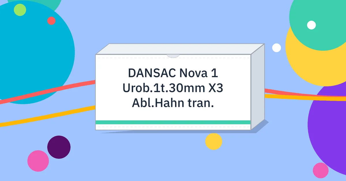 Symbolbild: Packung mit der Aufschrift DANSAC Nova 1 Urob.1t.30mm X3 Abl.Hahn tran. (PZN 04242007) – Verfügbarkeit und Bezug in Apotheken in Frankfurt am Main