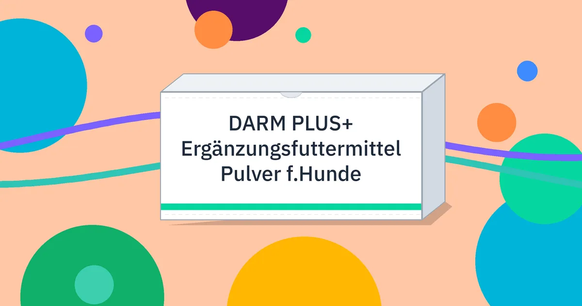 Symbolbild: Packung mit der Aufschrift DARM PLUS+ Ergänzungsfuttermittel Pulver f.Hunde (PZN 19112316) – Verfügbarkeit und Bezug in Apotheken in Frankfurt am Main