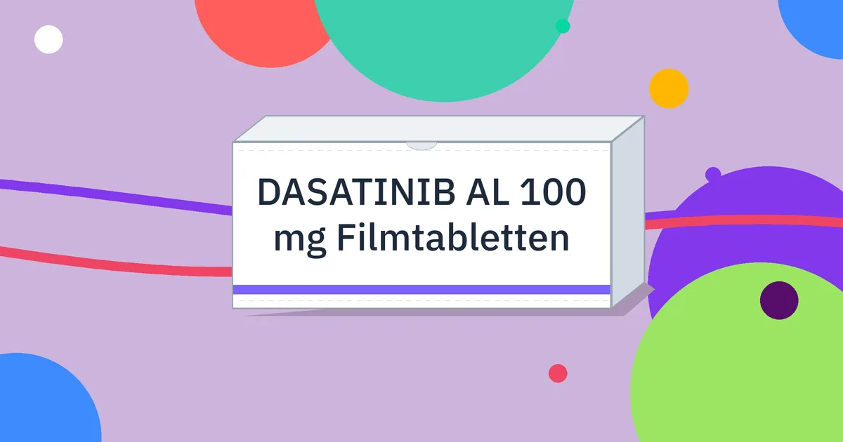 Symbolbild: Packung mit der Aufschrift DASATINIB AL 100 mg Filmtabletten (PZN 18373546) – Verfügbarkeit und Bezug in Apotheken in Frankfurt am Main