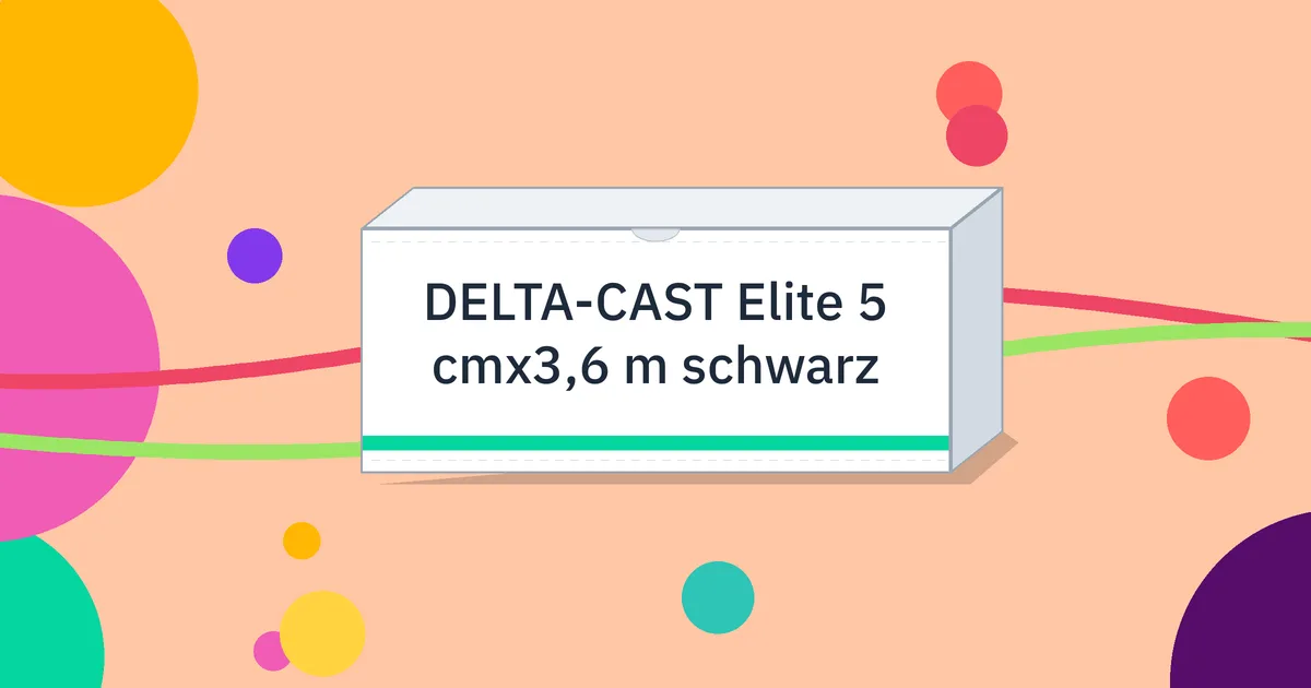 Symbolbild: Packung mit der Aufschrift DELTA-CAST Elite 5 cmx3,6 m schwarz (PZN 07550637) – Verfügbarkeit und Bezug in Apotheken in Frankfurt am Main
