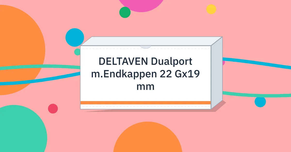 Symbolbild: Packung mit der Aufschrift DELTAVEN Dualport m.Endkappen 22 Gx19 mm (PZN 20365258) – Verfügbarkeit und Bezug in Apotheken in Frankfurt am Main