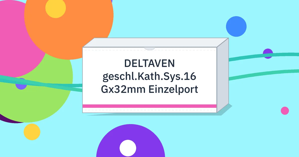 Symbolbild: Packung mit der Aufschrift DELTAVEN geschl.Kath.Sys.16 Gx32mm Einzelport (PZN 13976990) – Verfügbarkeit und Bezug in Apotheken in Frankfurt am Main