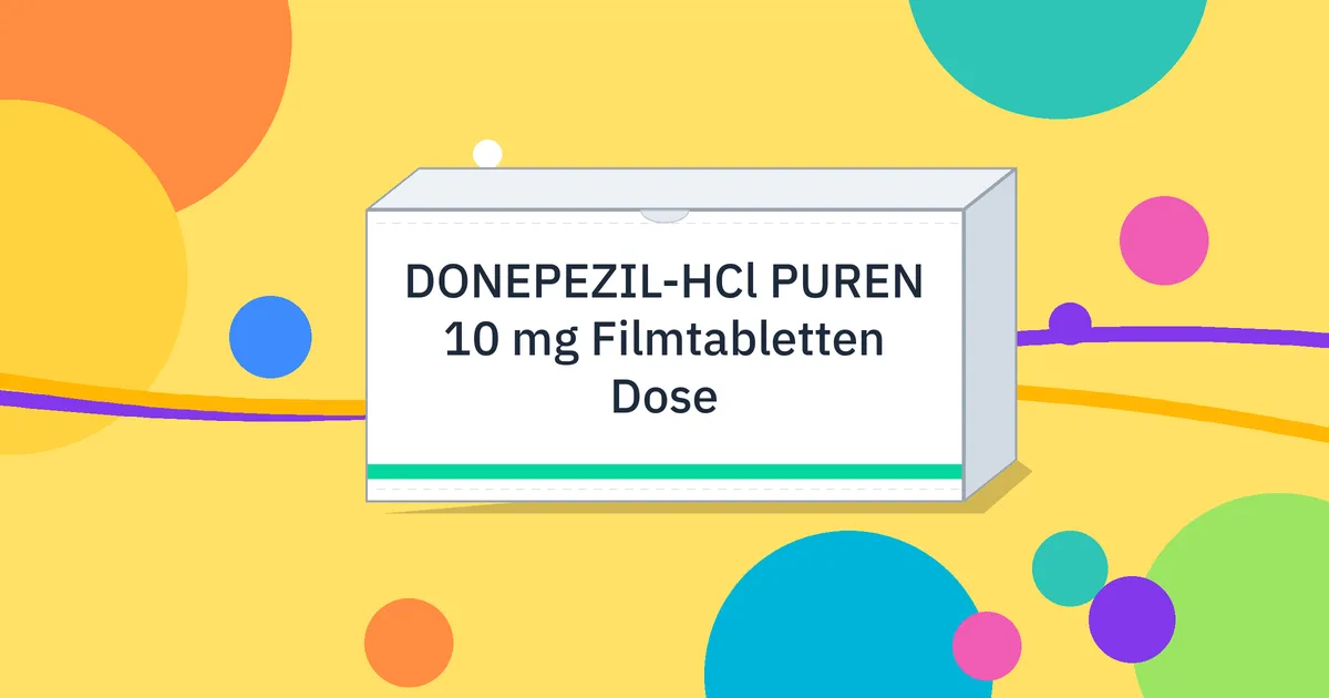 Symbolbild: Packung mit der Aufschrift DONEPEZIL-HCl PUREN 10 mg Filmtabletten Dose (PZN 11354238) – Verfügbarkeit und Bezug in Apotheken in Frankfurt am Main