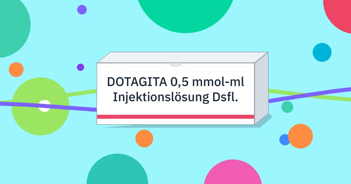 Symbolbild: Packung mit der Aufschrift DOTAGITA 0,5 mmol-ml Injektionslösung Dsfl. (PZN 20016931) – Verfügbarkeit und Bezug in Apotheken in Frankfurt am Main