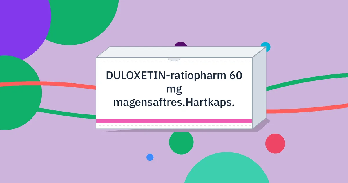 Symbolbild: Packung mit der Aufschrift DULOXETIN-ratiopharm 60 mg magensaftres.Hartkaps. (PZN 10531224) – Verfügbarkeit und Bezug in Apotheken in Frankfurt am Main