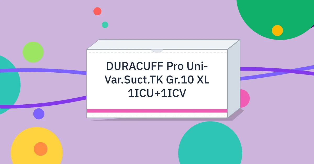 Symbolbild: Packung mit der Aufschrift DURACUFF Pro Uni-Var.Suct.TK Gr.10 XL 1ICU+1ICV (PZN 19245922) – Verfügbarkeit und Bezug in Apotheken in Frankfurt am Main