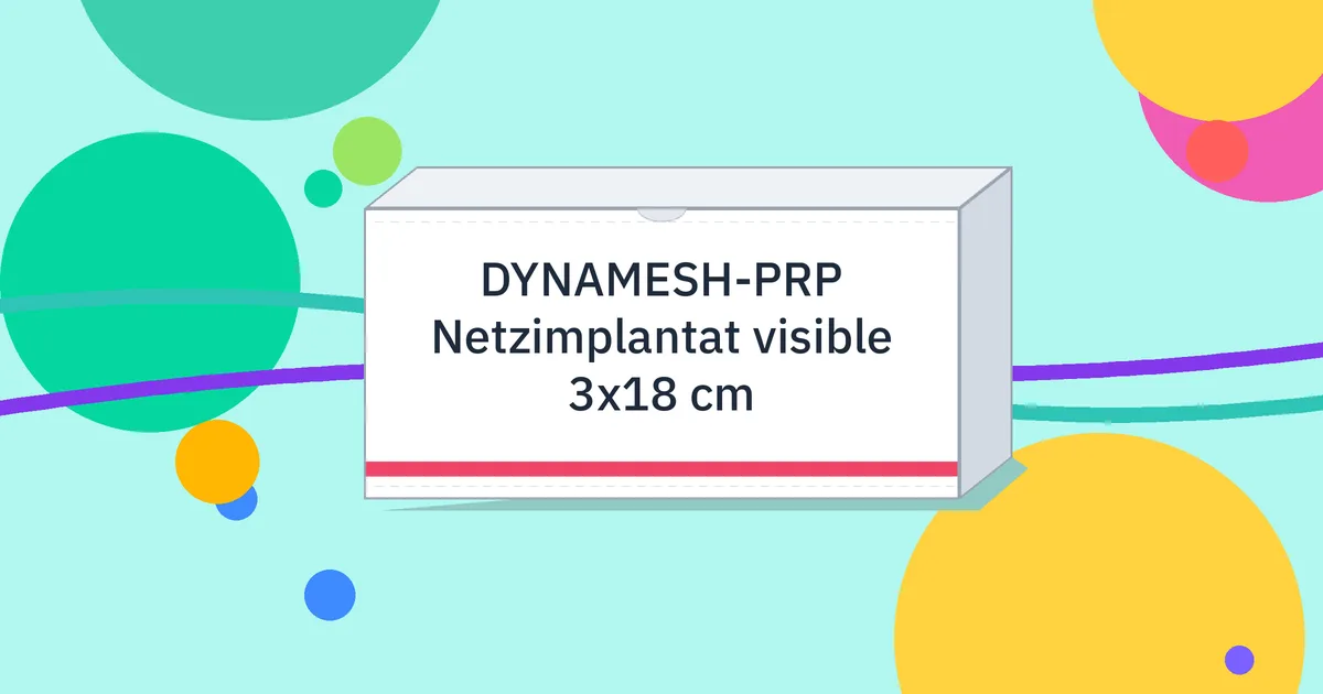 Symbolbild: Packung mit der Aufschrift DYNAMESH-PRP Netzimplantat visible 3x18 cm (PZN 19390363) – Verfügbarkeit und Bezug in Apotheken in Frankfurt am Main