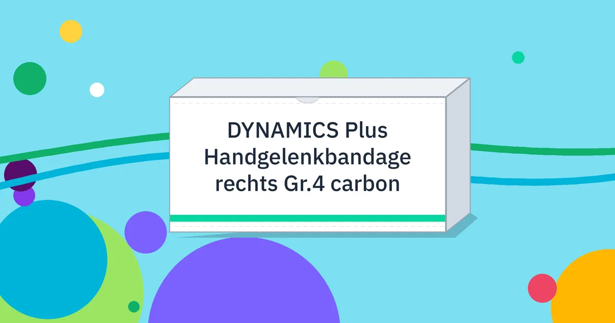 Symbolbild: Packung mit der Aufschrift DYNAMICS Plus Handgelenkbandage rechts Gr.4 carbon (PZN 10634993) – Verfügbarkeit und Bezug in Apotheken in Frankfurt am Main