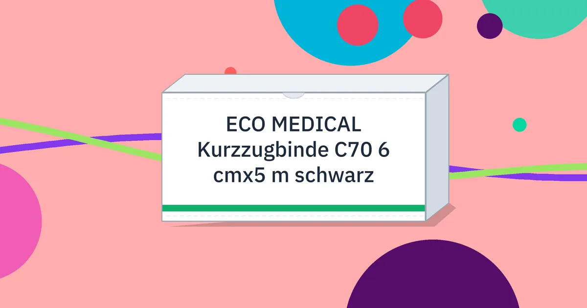 Symbolbild: Packung mit der Aufschrift ECO MEDICAL Kurzzugbinde C70 6 cmx5 m schwarz (PZN 11171704) – Verfügbarkeit und Bezug in Apotheken in Frankfurt am Main