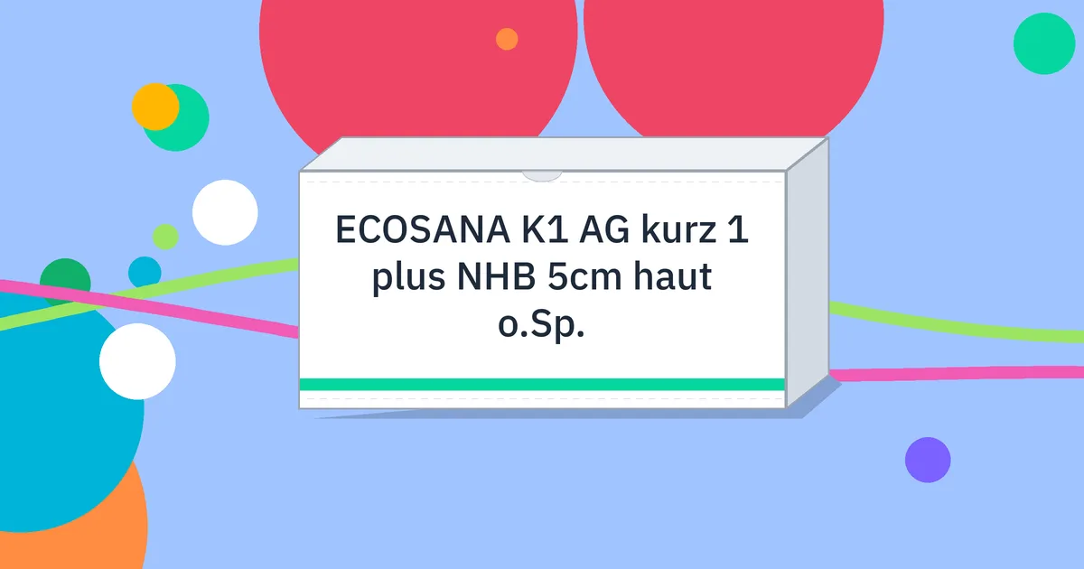Symbolbild: Packung mit der Aufschrift ECOSANA K1 AG kurz 1 plus NHB 5cm haut o.Sp. (PZN 04726283) – Verfügbarkeit und Bezug in Apotheken in Frankfurt am Main