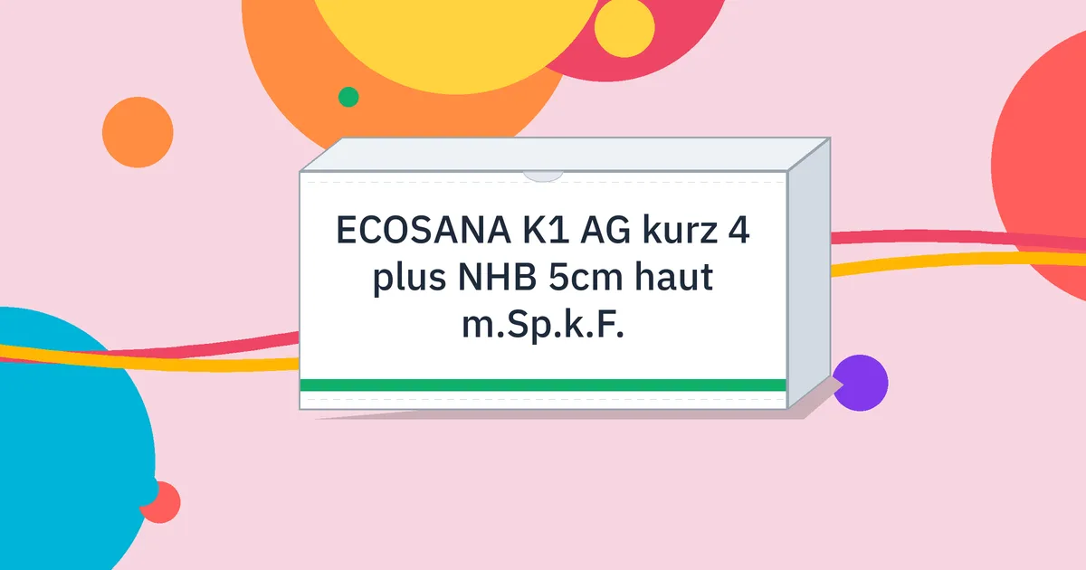 Symbolbild: Packung mit der Aufschrift ECOSANA K1 AG kurz 4 plus NHB 5cm haut m.Sp.k.F. (PZN 04728690) – Verfügbarkeit und Bezug in Apotheken in Frankfurt am Main