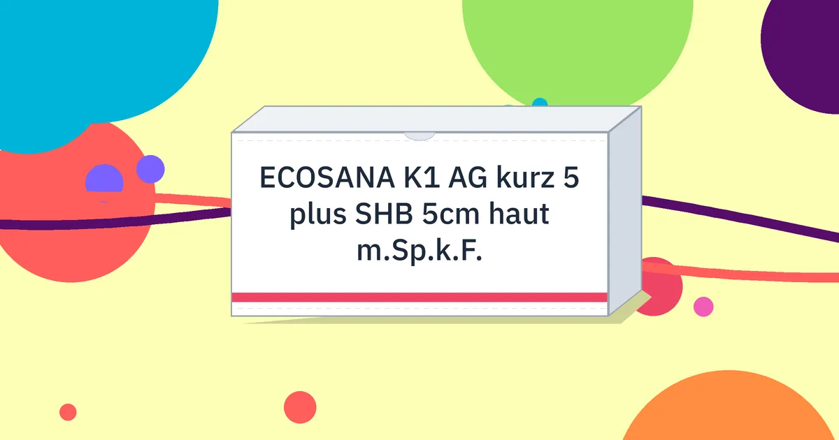 Symbolbild: Packung mit der Aufschrift ECOSANA K1 AG kurz 5 plus SHB 5cm haut m.Sp.k.F. (PZN 04729494) – Verfügbarkeit und Bezug in Apotheken in Frankfurt am Main