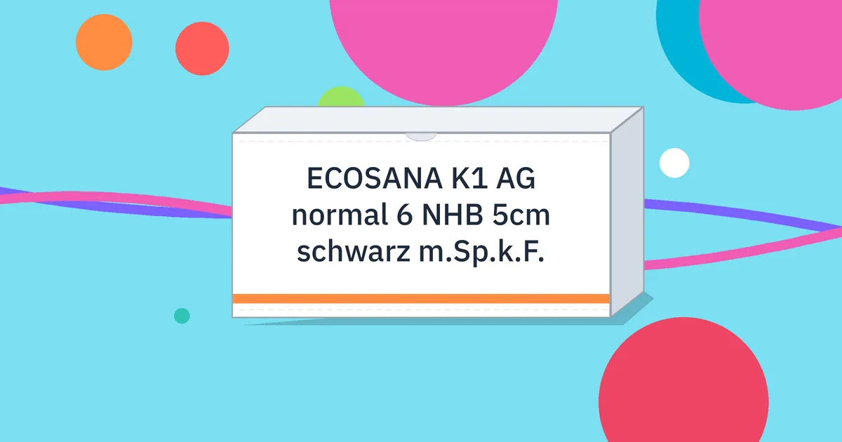 Symbolbild: Packung mit der Aufschrift ECOSANA K1 AG normal 6 NHB 5cm schwarz m.Sp.k.F. (PZN 04729548) – Verfügbarkeit und Bezug in Apotheken in Frankfurt am Main