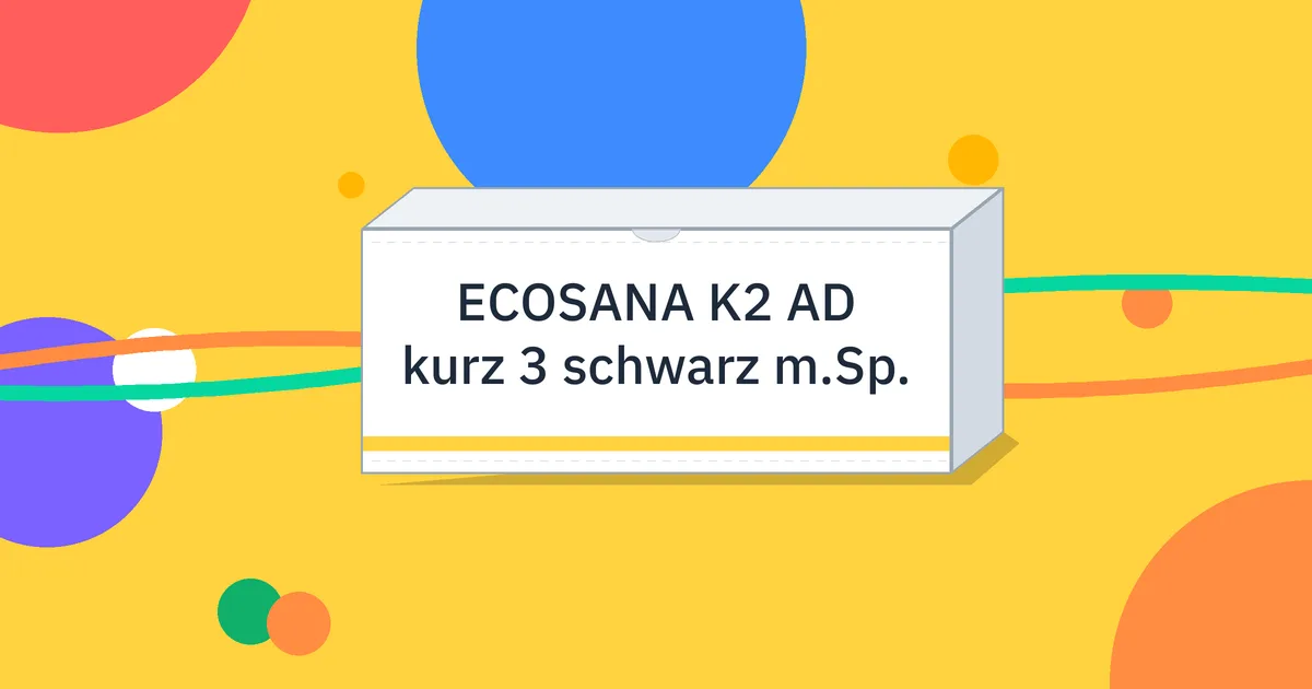 Symbolbild: Packung mit der Aufschrift ECOSANA K2 AD kurz 3 schwarz m.Sp. (PZN 01340287) – Verfügbarkeit und Bezug in Apotheken in Frankfurt am Main