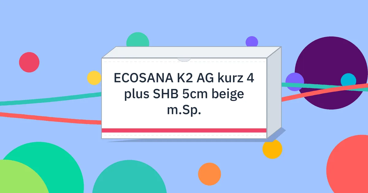 Symbolbild: Packung mit der Aufschrift ECOSANA K2 AG kurz 4 plus SHB 5cm beige m.Sp. (PZN 01450975) – Verfügbarkeit und Bezug in Apotheken in Frankfurt am Main