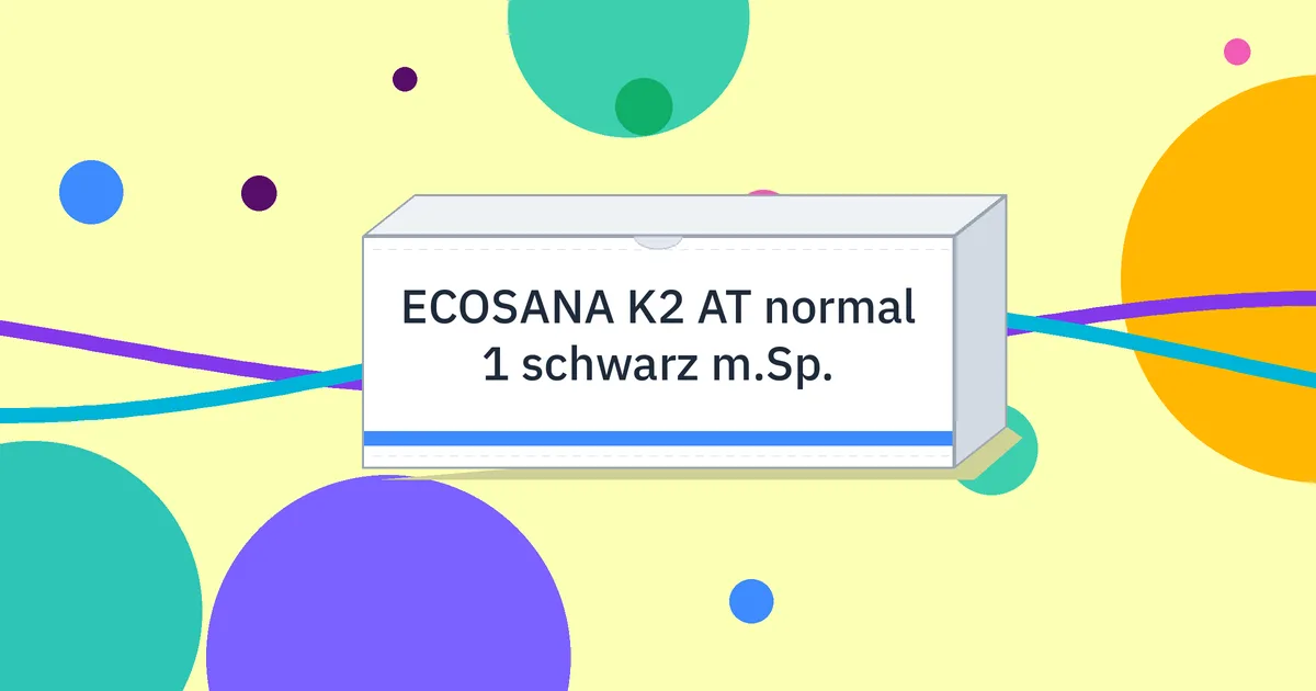 Symbolbild: Packung mit der Aufschrift ECOSANA K2 AT normal 1 schwarz m.Sp. (PZN 01534488) – Verfügbarkeit und Bezug in Apotheken in Frankfurt am Main