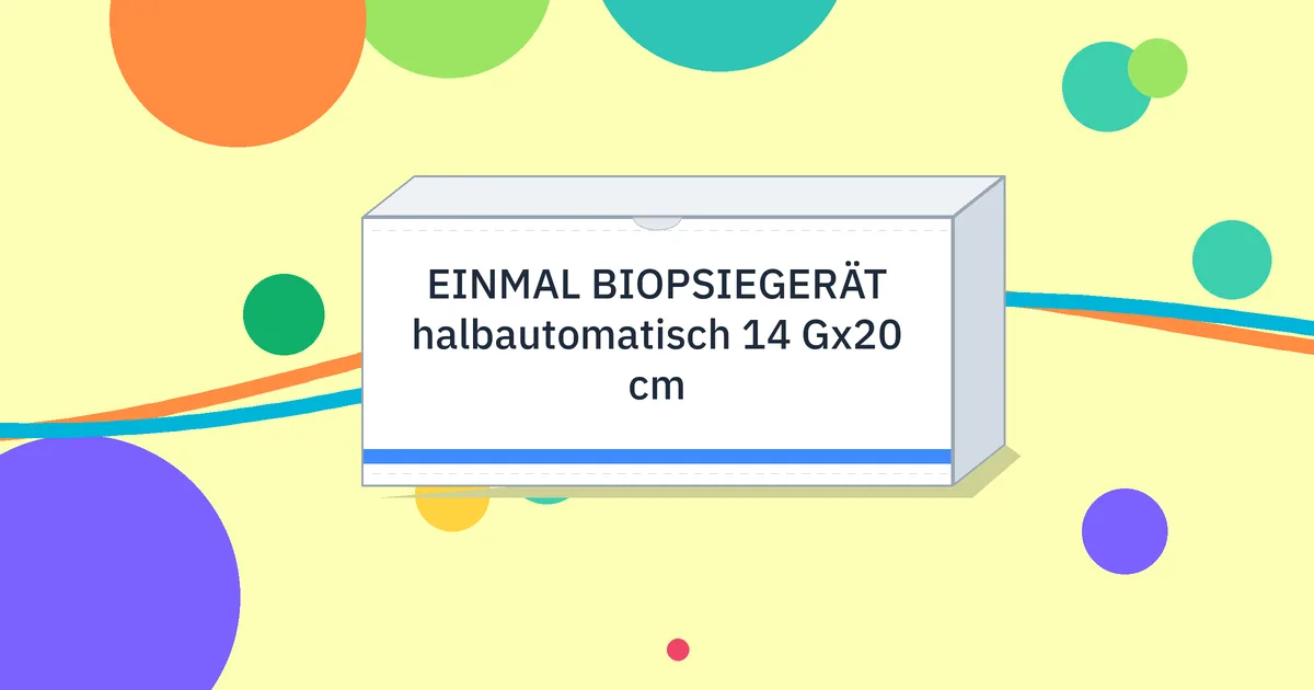 Symbolbild: Packung mit der Aufschrift EINMAL BIOPSIEGERÄT halbautomatisch 14 Gx20 cm (PZN 11105185) – Verfügbarkeit und Bezug in Apotheken in Frankfurt am Main