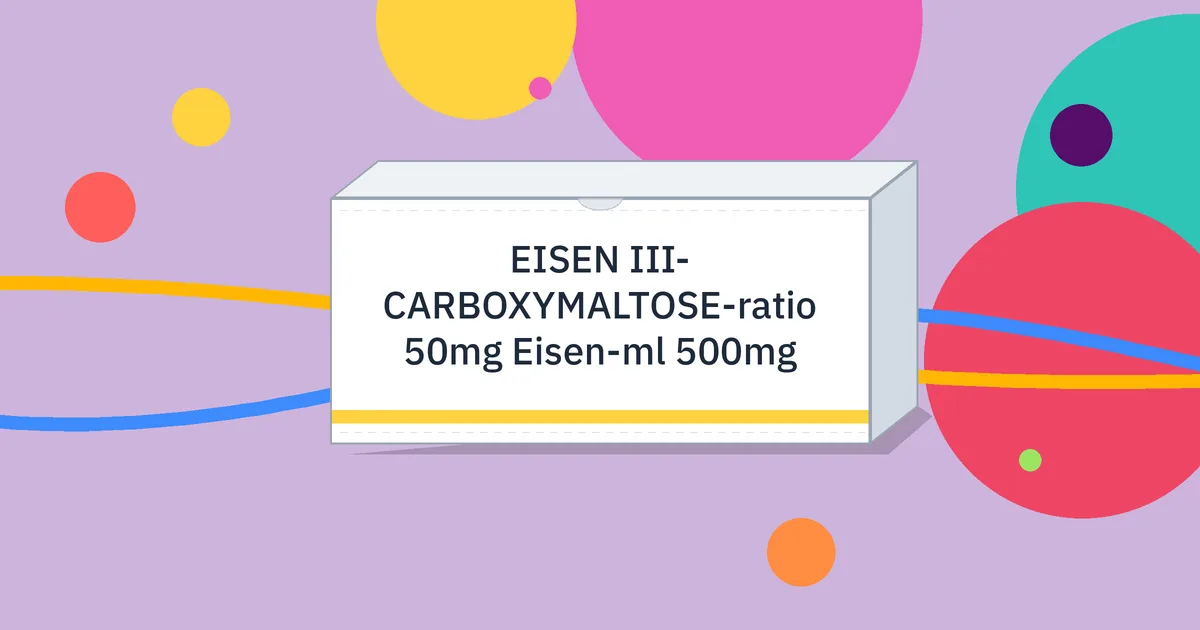 Symbolbild: Packung mit der Aufschrift EISEN III-CARBOXYMALTOSE-ratio 50mg Eisen-ml 500mg (PZN 18849552) – Verfügbarkeit und Bezug in Apotheken in Frankfurt am Main