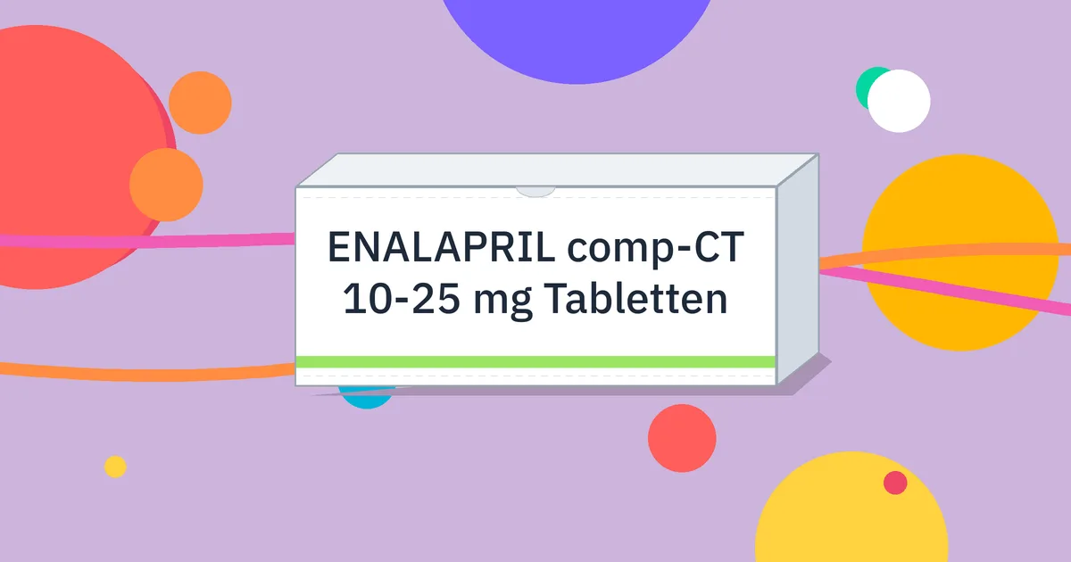 Symbolbild: Packung mit der Aufschrift ENALAPRIL comp-CT 10-25 mg Tabletten (PZN 02809579) – Verfügbarkeit und Bezug in Apotheken in Frankfurt am Main